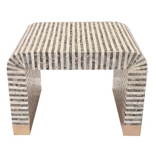 Capiz Inlay Waterfall Accent Table | Small Grey Side Table with Striped Capiz Design & Gold Base ...